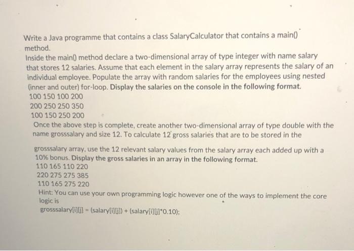 Solved Write a Java programme that contains a class | Chegg.com