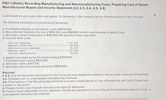 Solved PB2-1 (Static) Recording Manufacturing and | Chegg.com