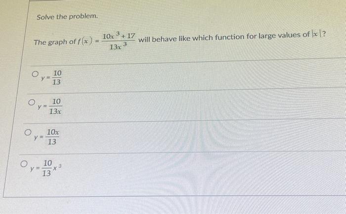 Solved Solve the problem. The graph of f(x)=13x310x3+17 will | Chegg.com
