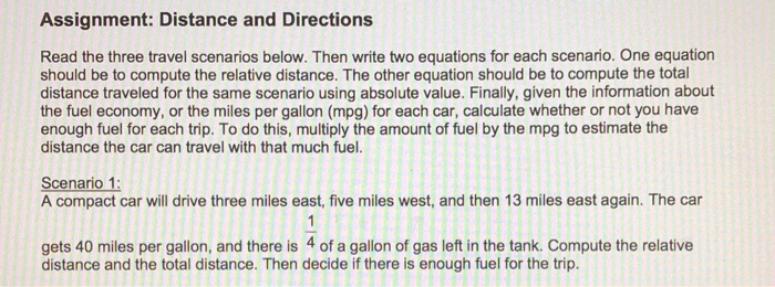 Solved Assignment: Distance and Directions Read the three | Chegg.com