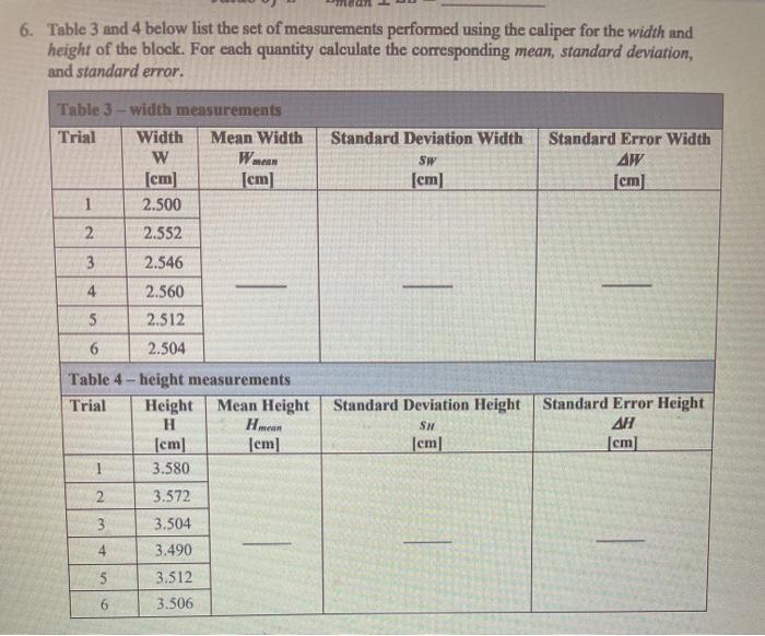 Solved 6. Table 3 and 4 below list the set of measurements | Chegg.com