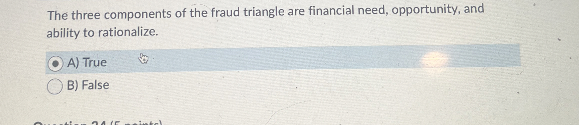Solved The three components of the fraud triangle are | Chegg.com