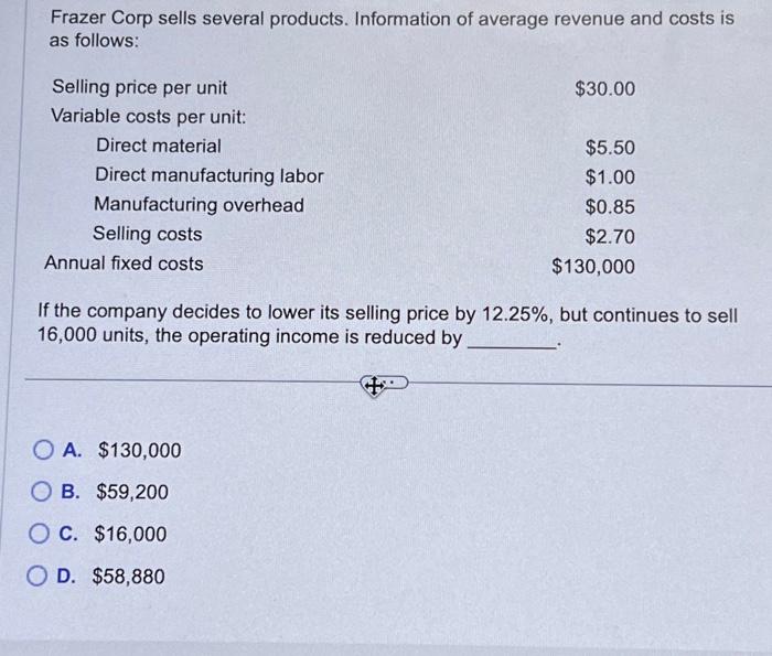 Solved Frazer Corp sells several products. Information of | Chegg.com