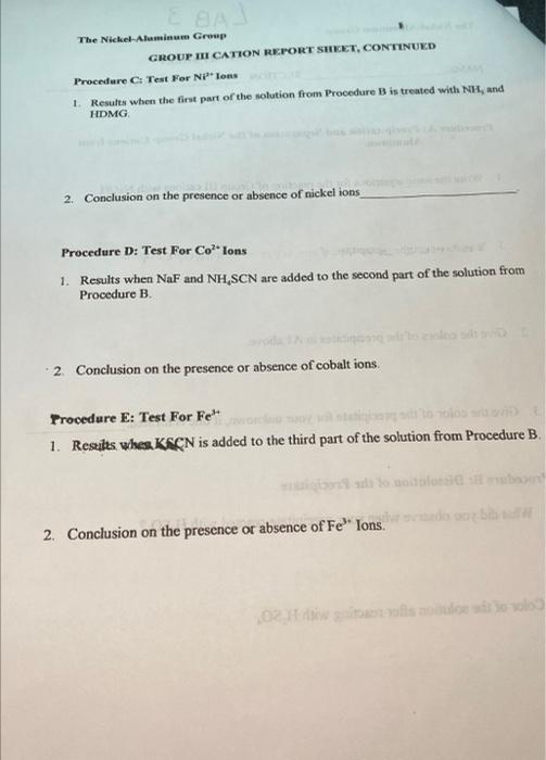 Solved NAME GROUP II CATION RETORT SIEXT Instructor's | Chegg.com