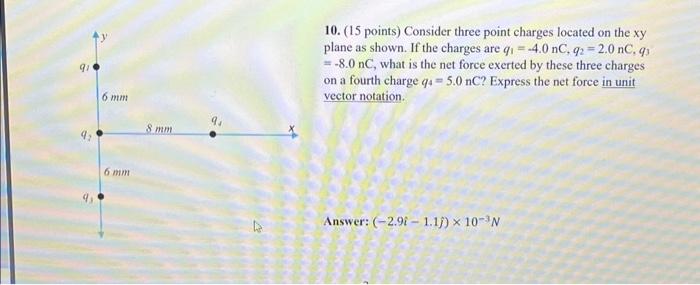 Solved 10. (15 points) Consider three point charges located | Chegg.com