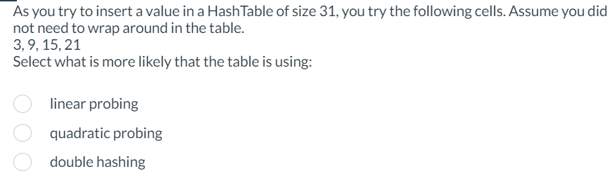 Solved As you try to insert a value in a HashTable of size | Chegg.com