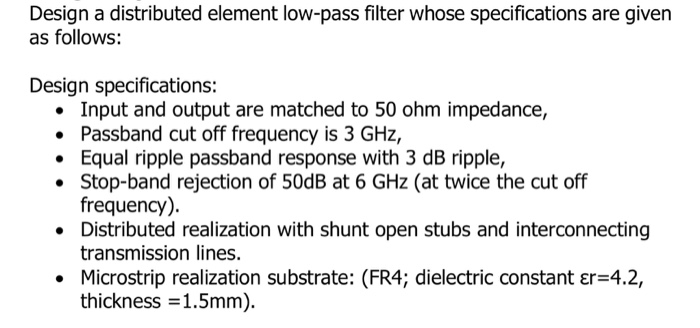 Design a distributed element low-pass filter whose | Chegg.com