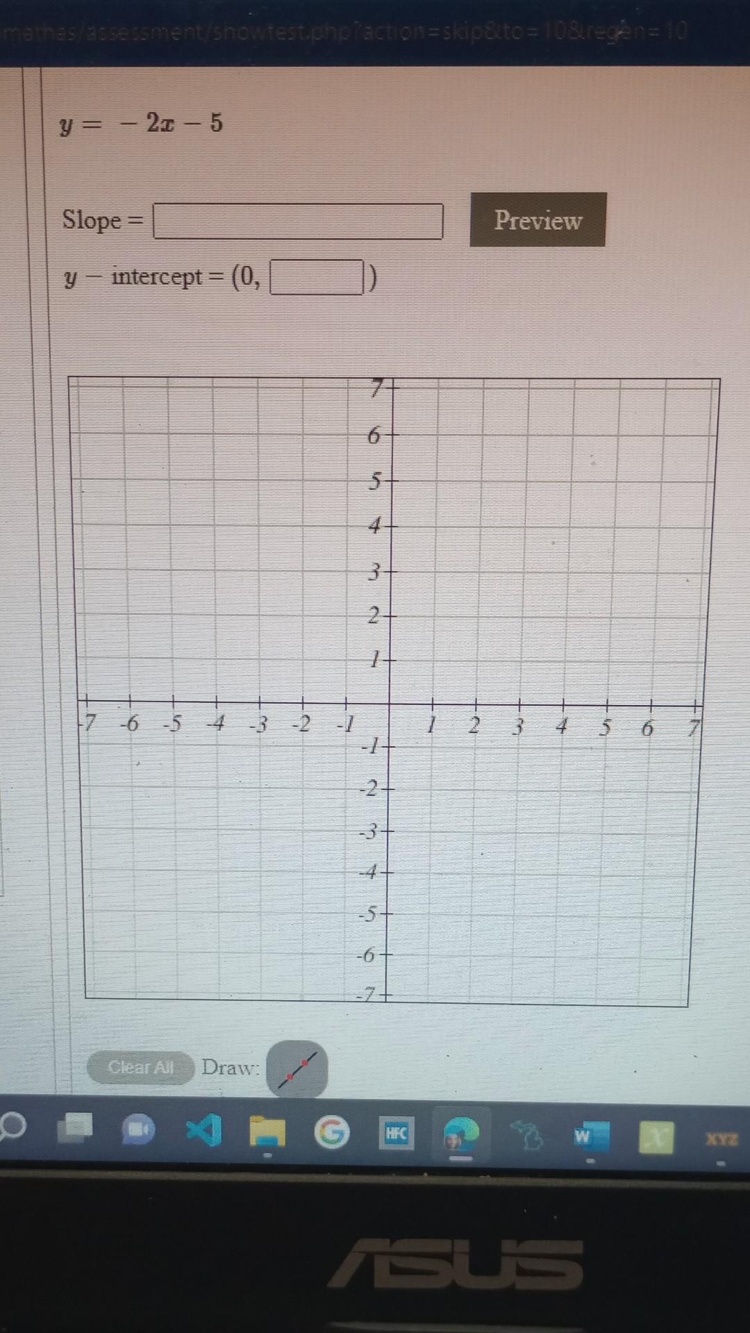 Solved y=−2x−5 Slope = y− intercept =(0Draw: Slope of a Line | Chegg.com