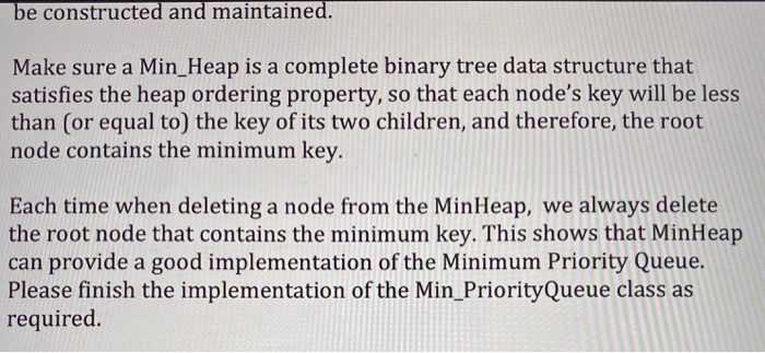 Problem 1: Implementing Minimum Priority Queue using | Chegg.com