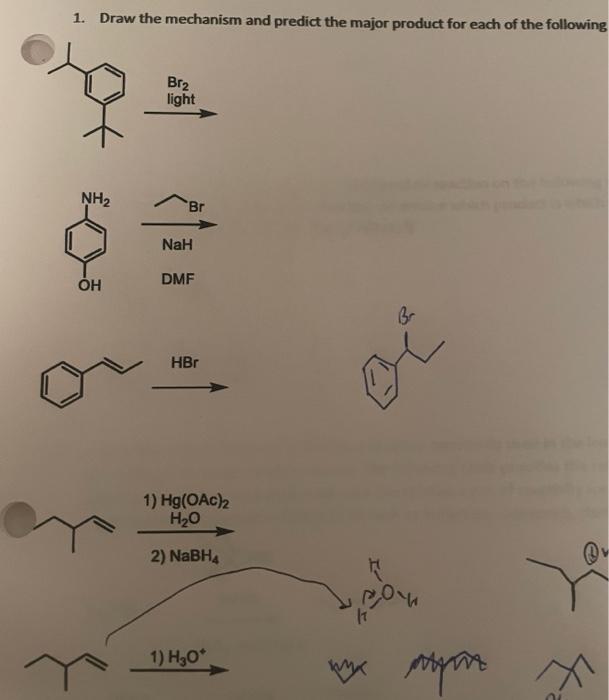 Solved 1. Draw the mechanism and predict the major product | Chegg.com
