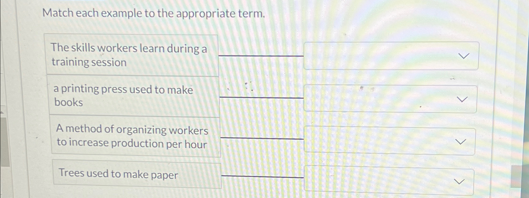 Solved Match each example to the appropriate term.The skills | Chegg.com