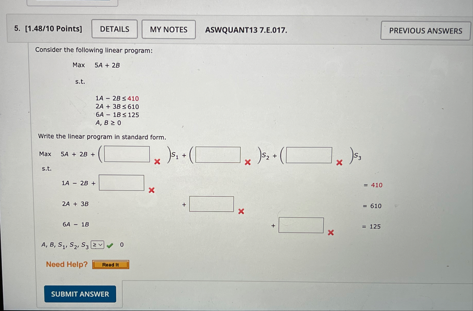 Solved [1.48/10 ﻿Points]ASWQUANT13 7.E.017.Consider the | Chegg.com