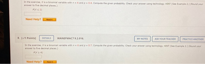 Solved In the exercise, X is a binomial variable with n-6 | Chegg.com