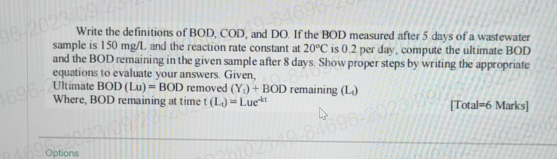 Solved Write the definitions of BOD, COD, and DO. If the BOD | Chegg.com