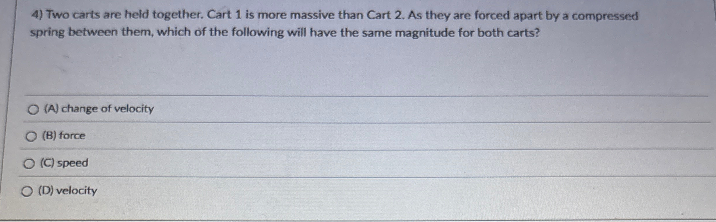 Solved Two carts are held together. Cart 1 ﻿is more massive | Chegg.com