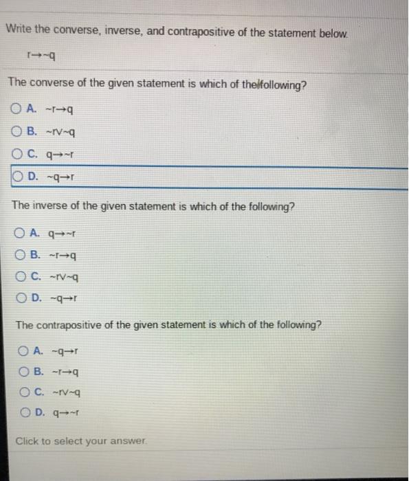 Solved Write the converse, inverse, and contrapositive of | Chegg.com