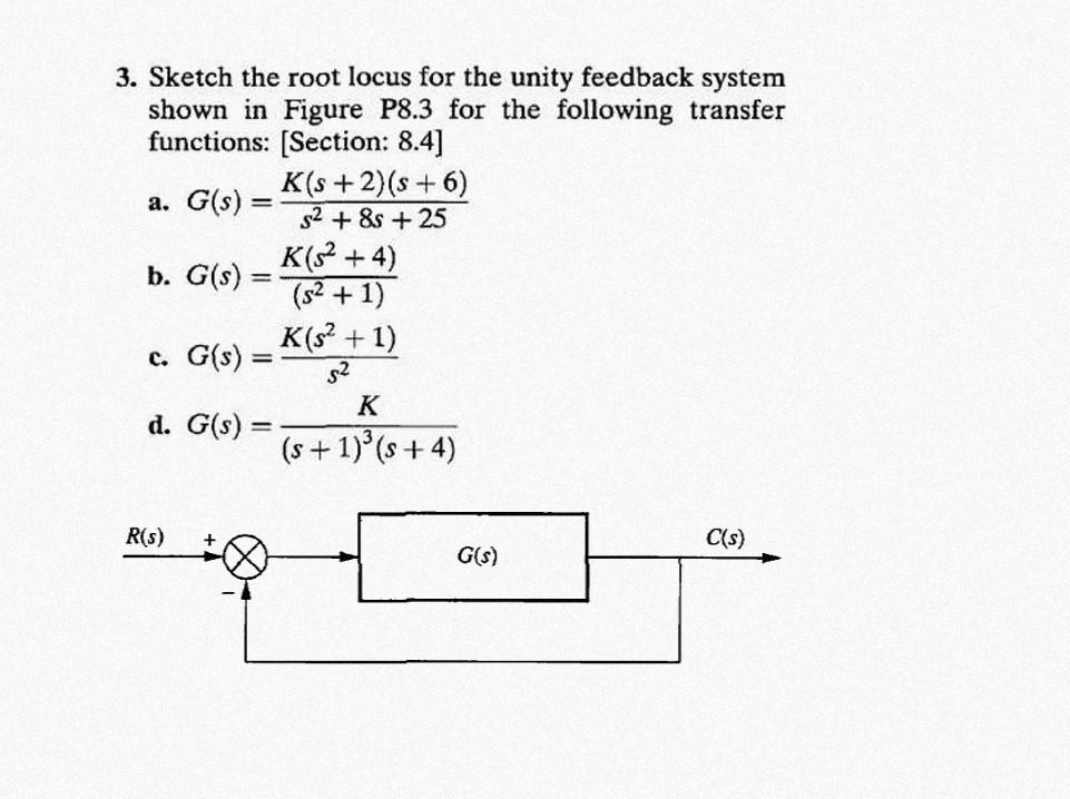 Solved 3. Sketch the root locus for the unity feedback | Chegg.com