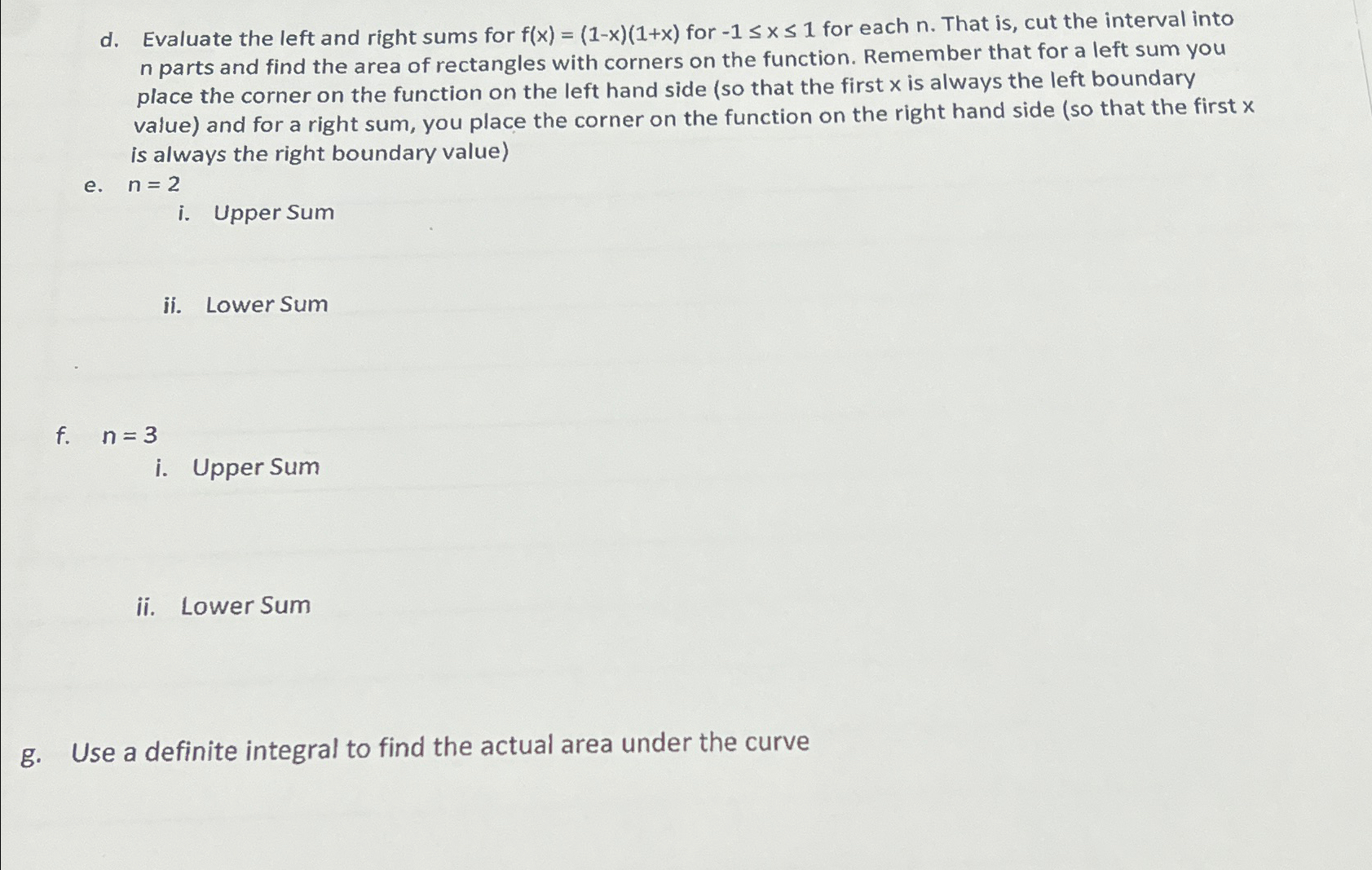 Solved d. ﻿Evaluate the left and right sums for | Chegg.com