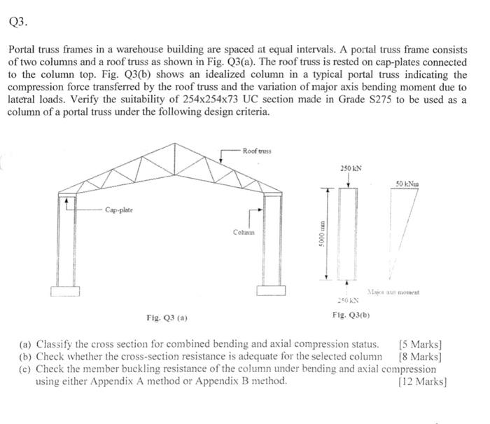 Solved Q3. Portal truss frames in a warehouse building are | Chegg.com