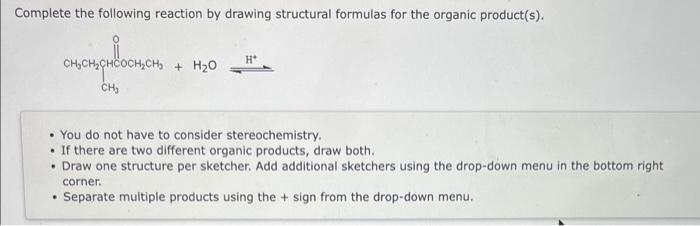 Solved Complete the following reaction by drawing structural | Chegg.com