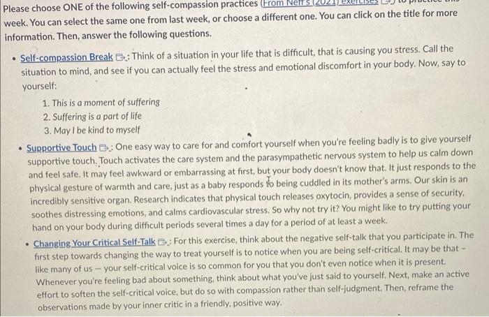 Solved eek. You can select the same one from last week, or | Chegg.com