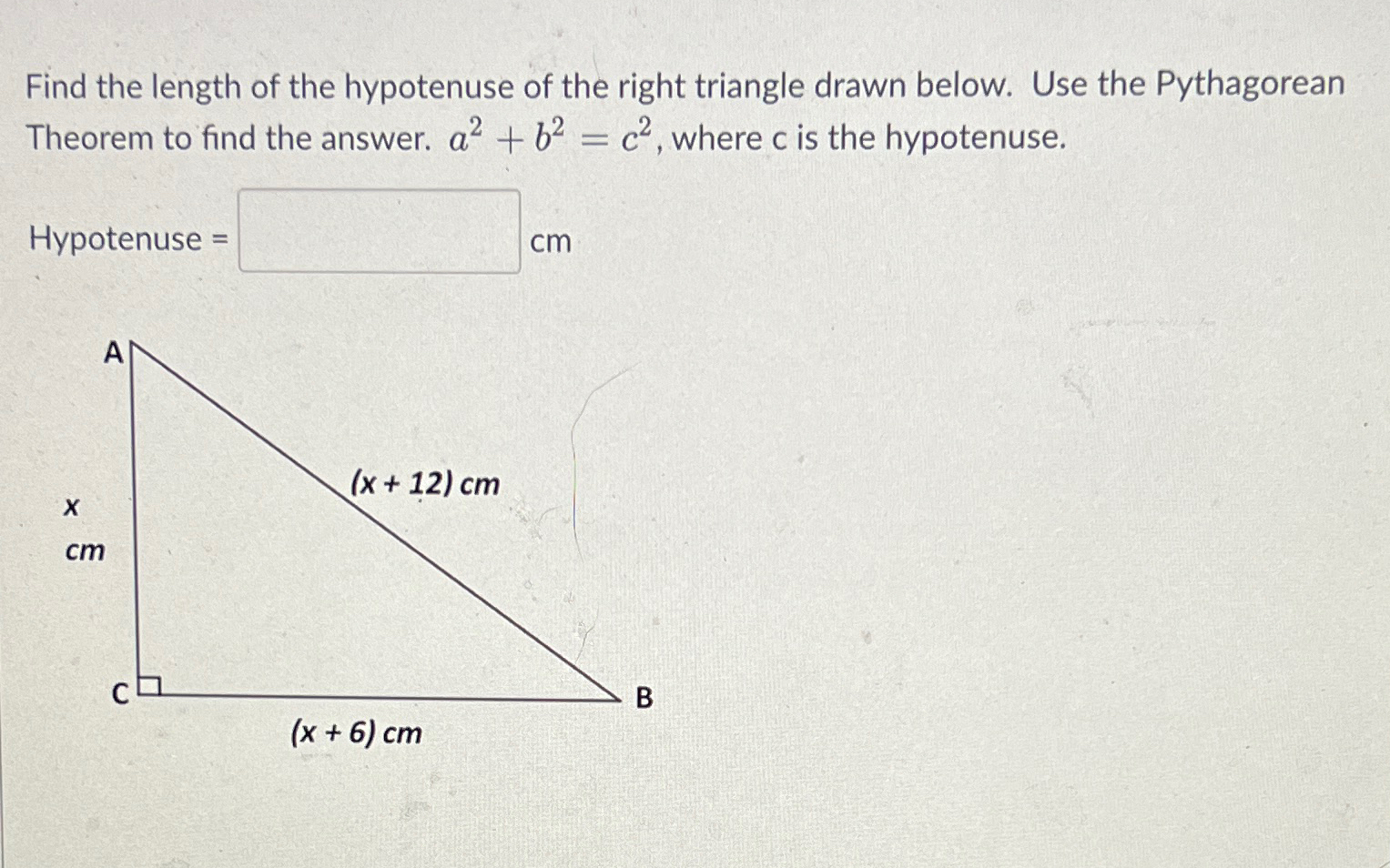 Solved Find the length of the hypotenuse of the right | Chegg.com