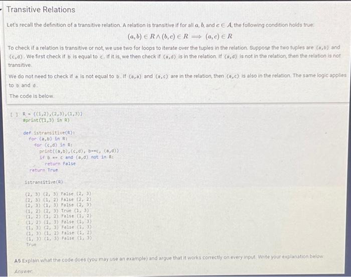 Solved Let's recall the definition of a transitive relation. | Chegg.com