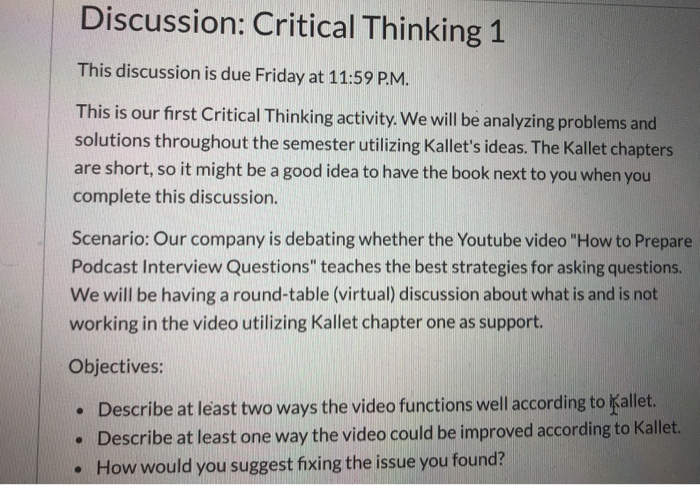 Solved Discussion: Critical Thinking 1 This discussion is | Chegg.com