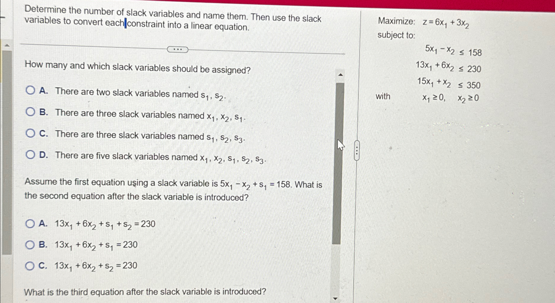Solved Determine the number of slack variables and name | Chegg.com