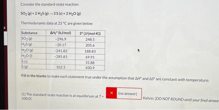 Solved Consider the standard-state reaction: SO2(g)+2H2 | Chegg.com