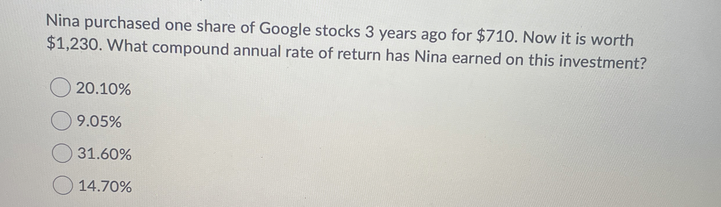 Solved Nina purchased one share of Google stocks 3 ﻿years | Chegg.com