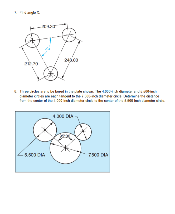 Solved Find angle x.Three circles are to be ﻿bored in ﻿the | Chegg.com