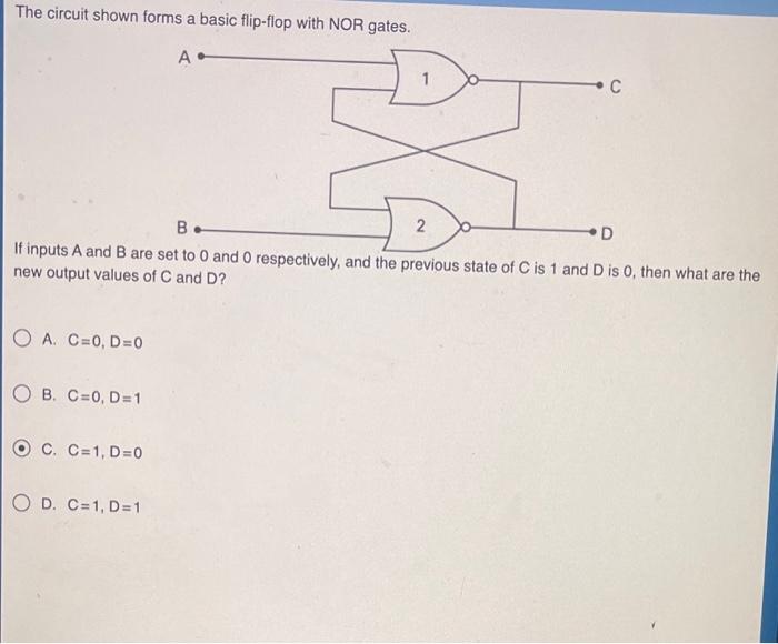Solved The circuit shown forms a basic flip-flop with NOR | Chegg.com