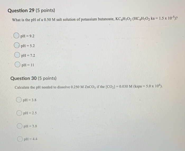 Solved Question 29 (5 points) What is the pH of a 0.50 M | Chegg.com