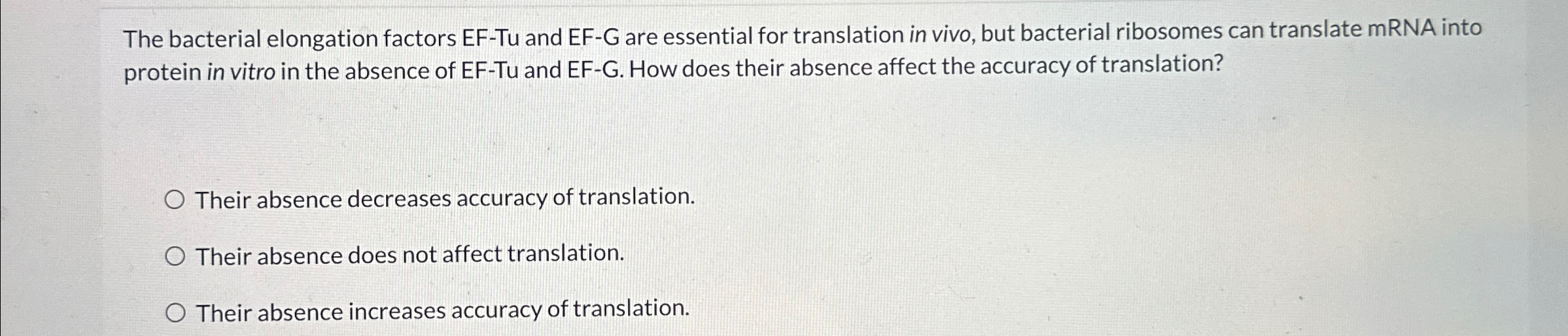 Solved The bacterial elongation factors EF-Tu and EF-G are | Chegg.com