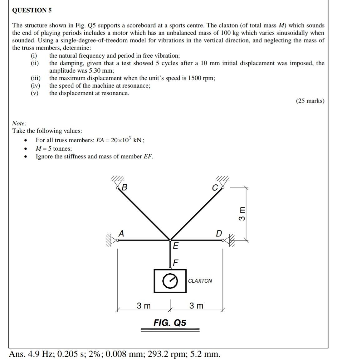 Solved Structural Dynamics Question. The CORRECT answers to | Chegg.com