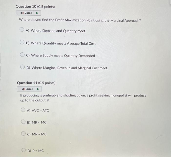 Solved Where do you find the Profit Maximization Point using | Chegg.com