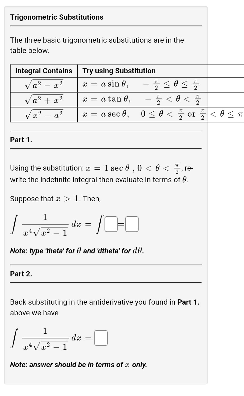 Solved Trigonometric SubstitutionsThe three basic | Chegg.com