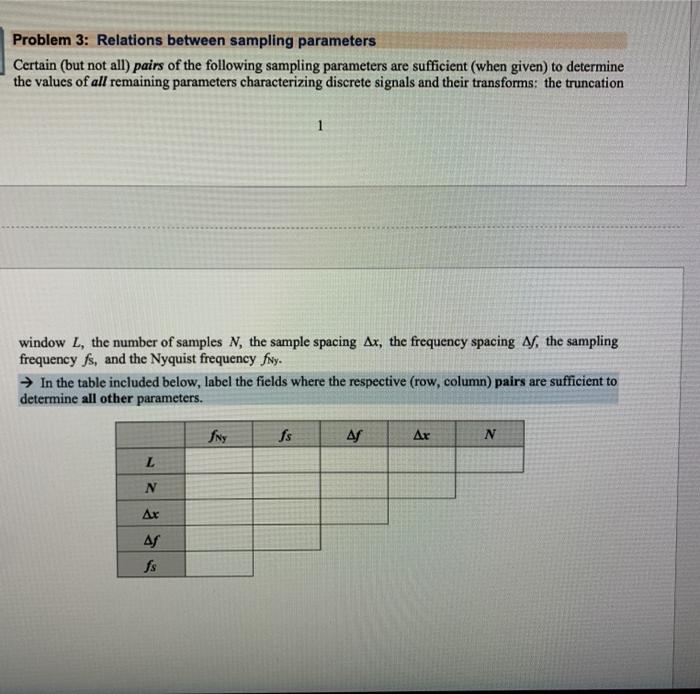 Problem 3: Relations between sampling parameters | Chegg.com