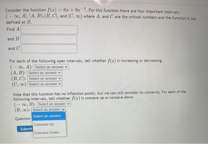 Solved Consider the function f(x) = 6x + 9x -1. For this | Chegg.com
