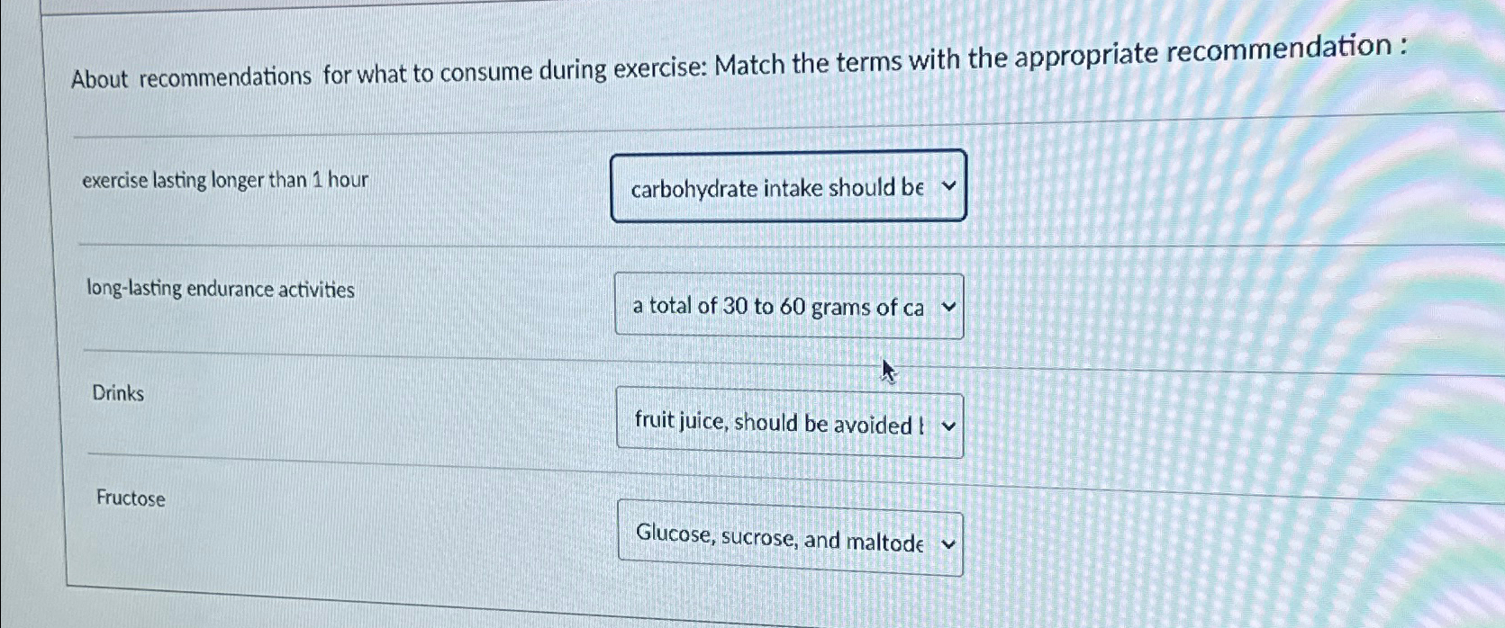 Solved About recommendations for what to consume during | Chegg.com