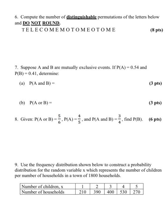 Solved Please Show All Work!6. Compute the number of | Chegg.com