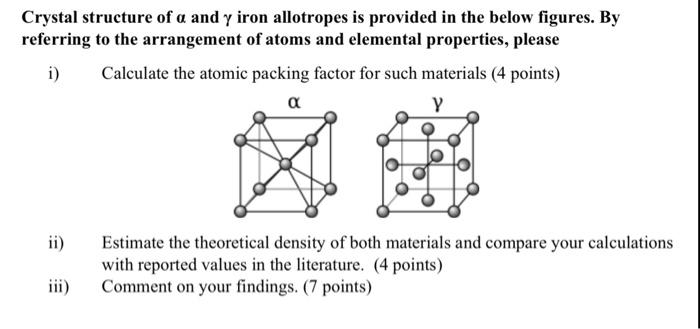 Solved Crystal structure of α and γ iron allotropes is | Chegg.com