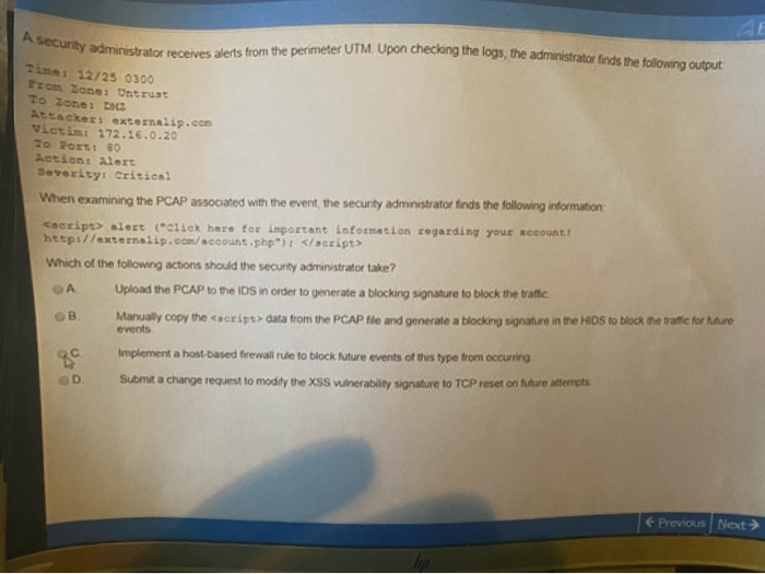 Solved A security adin UTM Upon checking the logs, the | Chegg.com