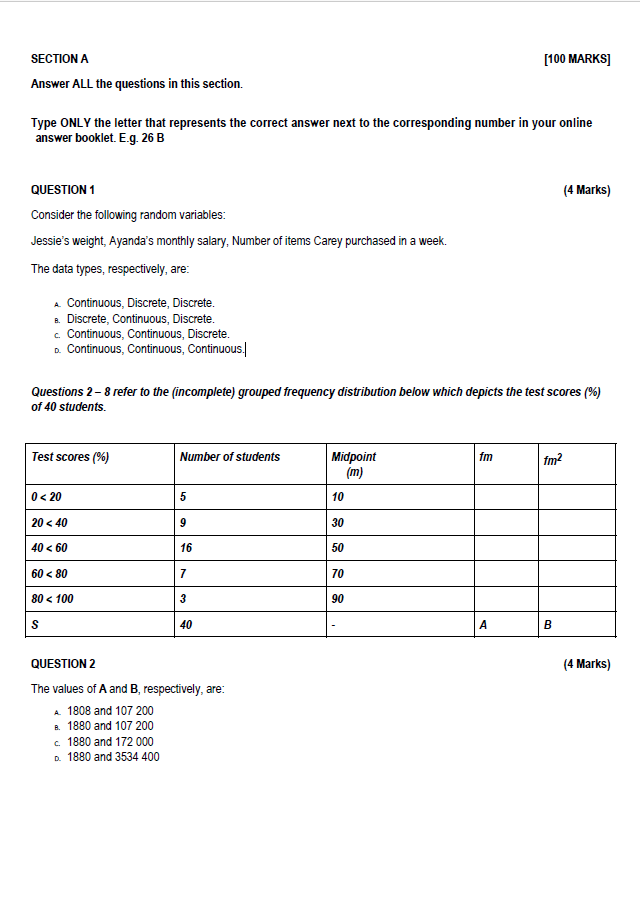 Solved Section Aanswer All The Questions In This