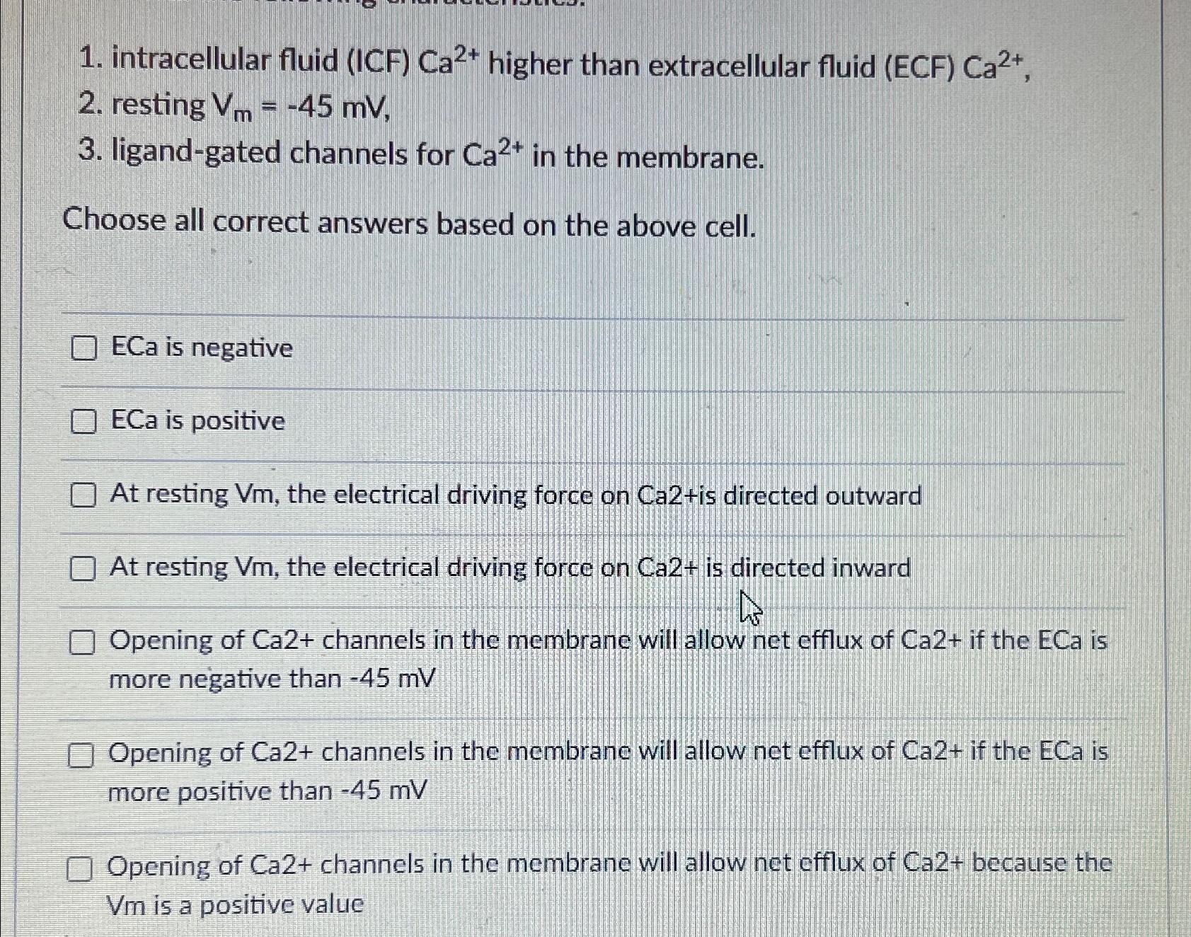Solved intracellular fluid (ICF) Ca2+ ﻿higher than | Chegg.com