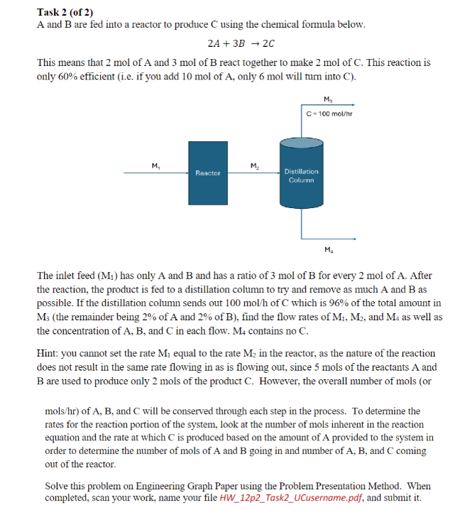 Task 2 (of 2)A and B ﻿are fed into a reactor to | Chegg.com