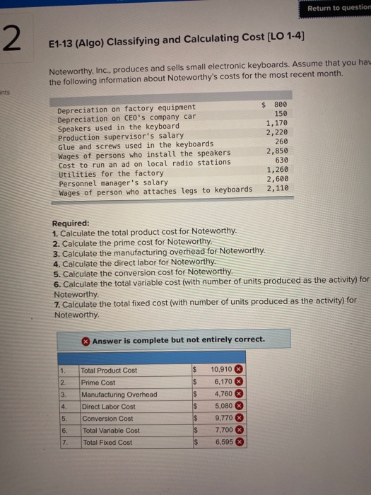 Solved Return to question 2 E1-13 (Algo) Classifying and | Chegg.com