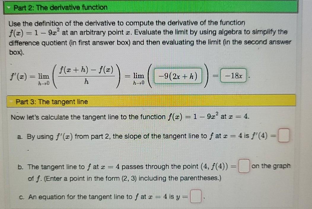 Solved Part 2: The derivative function Use the definition of | Chegg.com