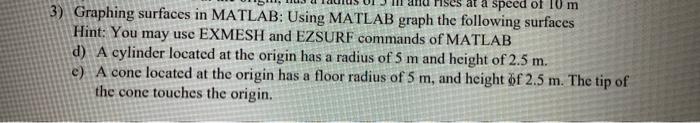 Solved 3 Graphing Surfaces In Matlab Using Matlab Graph 5902